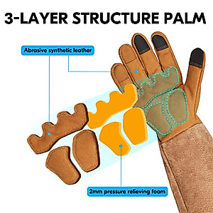 Vgo... Safety Work Gloves Men, Extended Pig Split Leather Cuff,Synthetic Leather, Rose Pruning Thorn Proof,Gardening(1 Pair,Size M, Brown,SL6592M)