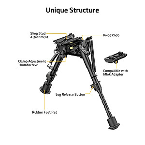 CVLIFE 6-9 Inches Carbon Fiber Rifle Bipod, Pivot Tilting Bipods for Rifles with Adapter Compatible with Mlok Swivel Bipod for Hunting and Shooting