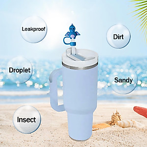 4 Pack Dinosaur Straw Cover Cap for Stanley Cup 30&40 Oz Tumblers, 0.4in/10mm Silicone Straw Topper Protector Lid with Cute Dinosaurs Kids Cup Accessories