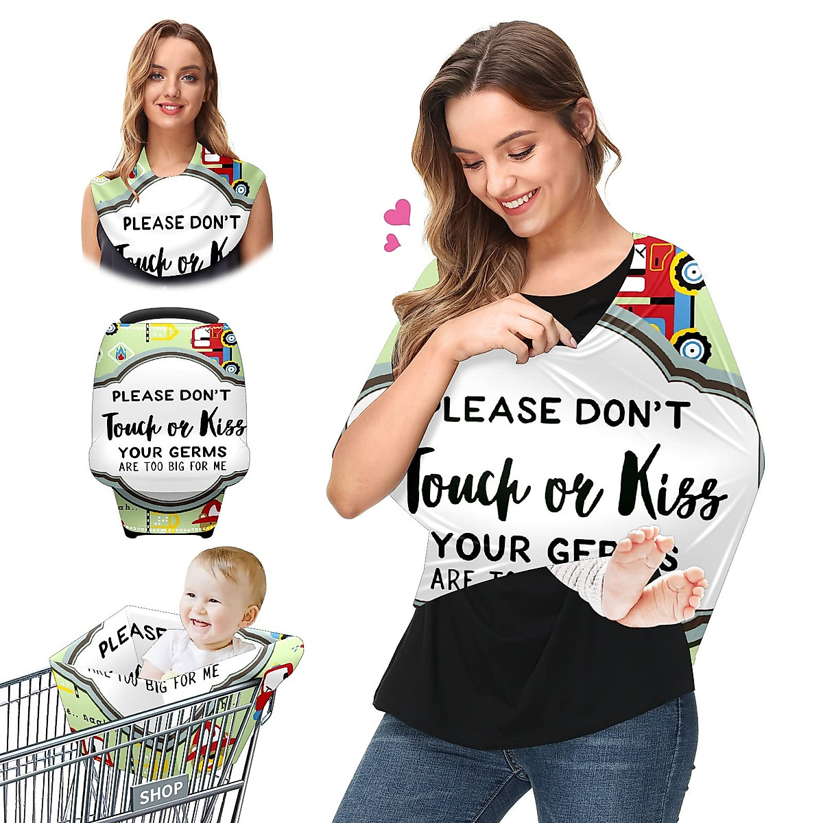 Baby Car Seat Stroller Covers Don't Touch Car New Mom Nursing Cover Breastfeeding Scarf Soft Breathable Stretchy Coverage Carseat Canopy Cover for Boys and Girls