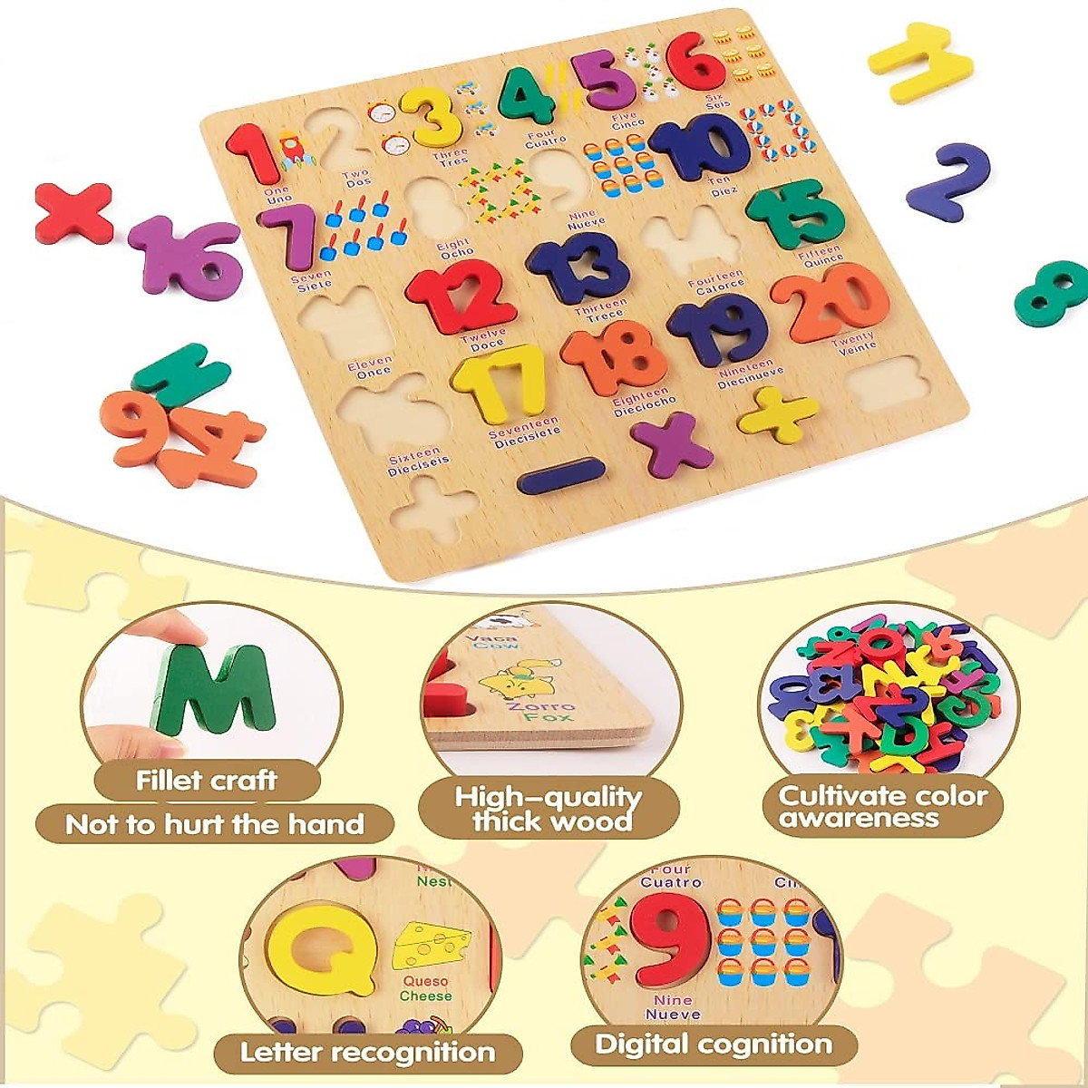 Wooden Puzzles for Toddlers 2 in 1 Wooden Peg Puzzle Set Wooden Alphabet ABC Number Puzzles Board Toddler Preschool Learning Toys for Kids Ages 1-3 Boys Toys Gifts