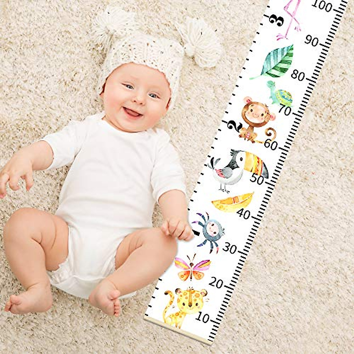 ASENART Growth Chart for Kids Roll-up Height Chart for Boys Girls Fabric Canvas Animal Height Measurement Ruler for Nursery Room Removable Wall Decor 79"x7.9"