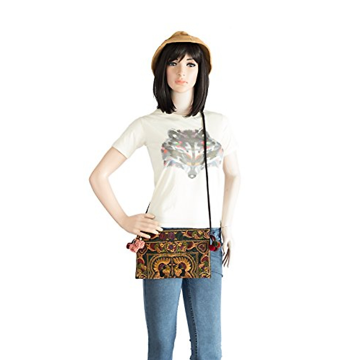 changnoi Mocha Bird Hill Tribe Crossbody Bag Hmong Embroidered Thai Fair Trade