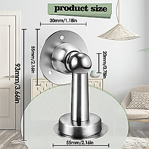 Magnet Door Stop, Stainless Steel Door Stopper in Brushed Nickel for Wall or Floor Mount with Screws or Double-Sided Adhesive Tape No Drilling Hold Your Door Open COCIVIVRE (4 Pack Silver)