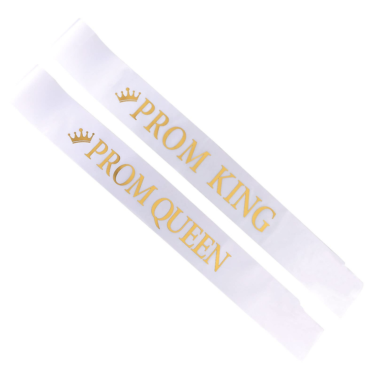 BAHABY Prom King and Prom Queen Satin Sash - Graduation Party School Party Accessories Bachelorette Party Wedding Bridal Shower Party Favors, White with Gold Print