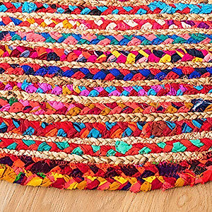 SAFAVIEH Braided Collection 4' x 6' Oval Pink / Sage BRD265U Handmade Boho Reversible Cotton & Jute Area Rug