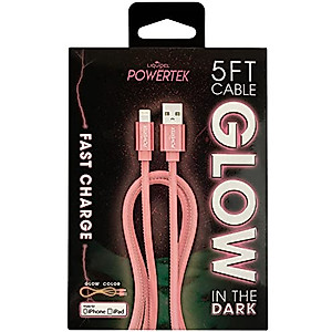 LIQUIPEL Powertek Glow MFi Certified Charger Compatible for Apple iPhone, iPad, 5ft Cable, Lightning to USB Cable Cord, Fast Charging Lightning Cable (Pink)