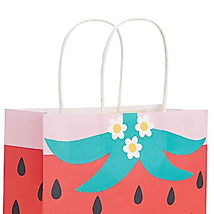 Sparkle and Bash Strawberry Gift Bags with Handles for Berry Sweet Birthday Party Favors (10 x 8 x 4 In, 24 Pack)