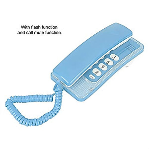 Mini Wall Phone, Retro Wall Mountable Landline Telephone with Flash Function and Call Mute Function, RJ45 Interface Powered by Telephone Line Home Phone for Hotel Family School(Blue)