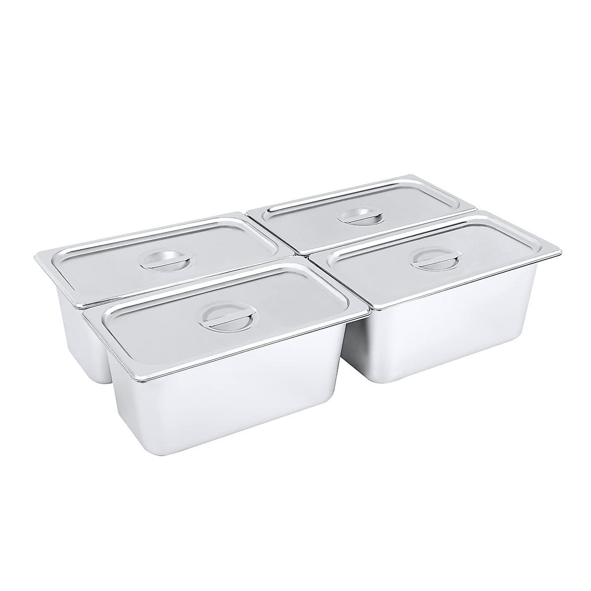 Leblett 4 Pack Stainless Steam Hotel Pans with Lids,1/3 Size x 6" Deep,0.35cm Thick,Anti Jam Steam Table Pan Catering Storage Metal Food Pan