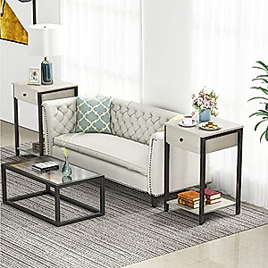 Ecoprsio Nightstand Set of 2 Modern End Table Side Table with Drawer and Storage Shelf Wood Night Stand Greige Bedside Table for Bedroom, Living Room, Sofa Couch, Hall, Easy Assembly, Greige