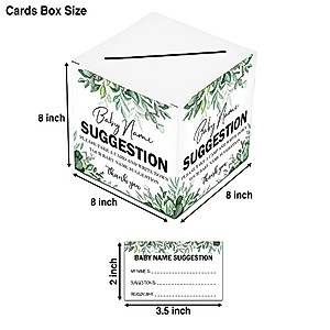 Name Suggestion Tickets For Baby Shower, Greenery Themed Baby Shower Card Box and Advice Cards, Party Games Decorations Supplies, 1 Name Suggestion Card Collection Box & 50 Cards (bb028-hezi）
