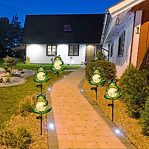 Outdoor Decorative Solar Garden Lights,Metal Frog Shape Waterproof Stake Lights Frog Garden Decorations for Walkway Pathway Lawn Yard