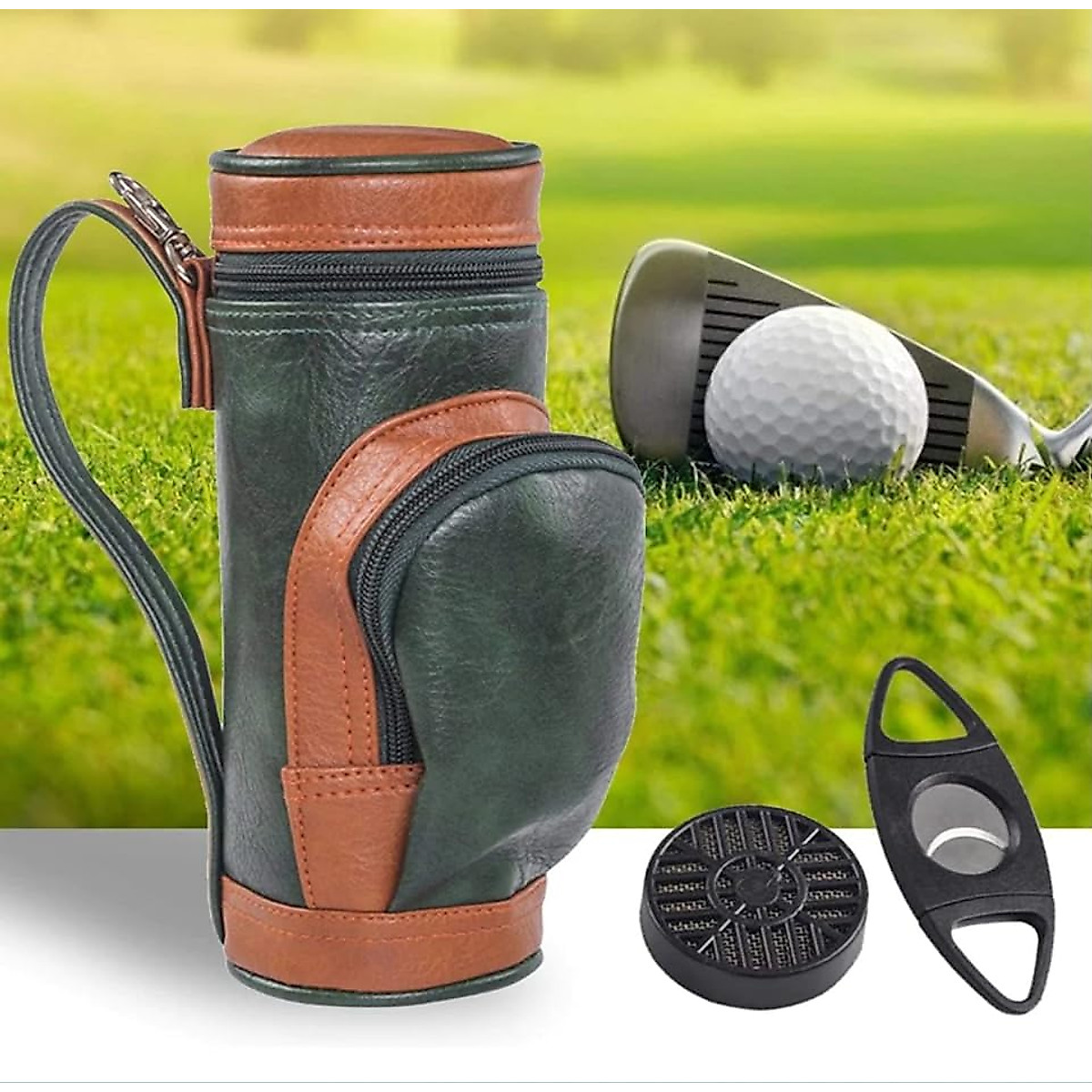 Onflow Cigar Humidor -Cigar Accessories with Cigar Cutter and Cigar Humidifier-Cigar Case Holds up to 8 Cigars-Cedar Wood Keep Cigars Fresh-Travel Humidor