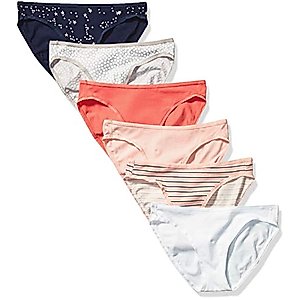 Amazon Essentials Women's Cotton Bikini Brief Underwear (Available in Plus Size), Pack of 6, Stars and Dots, Large