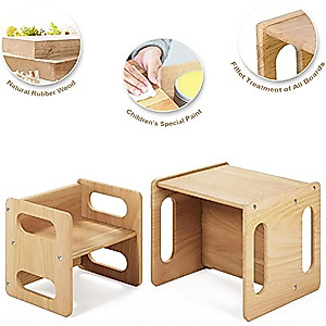ERUGI Montessori Weaning Table and Chair Set,Real Hardwood, Desk for Toddler Reading,Snack Time,Playroom,Activity Cube,Step Stool,1-3 Year Old Kids Montessori Furniture