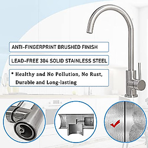 Trywell Single Hole Kitchen Faucet Prep Bar Sink Tap One Handle Lever Brushed Solid Stainless Steel 360 Rotating Gooseneck Cold Hot Mixer Water