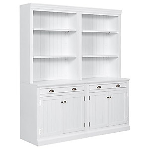 Merax 83.4" Tall Storage Bookshelf Bookcase 2-Piece Set with LED Lighting,2 Doors and 1 Drawer and Open Shelves for Home Office,White