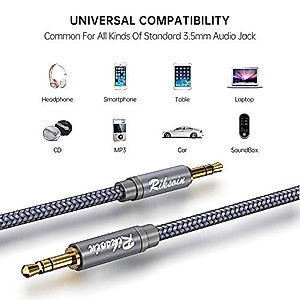 RIKSOIN Aux Cord, 3-Pack (2 ft+4 ft+10 ft) 3.5 mm Male-to-Male Auxiliary Audio Cable [Shield, Hi-Fi Sound] Nylon Braided Aux Cable for Car, Home Stereos, Headphone, Speaker, MP3, iPhone iPad (Grey)