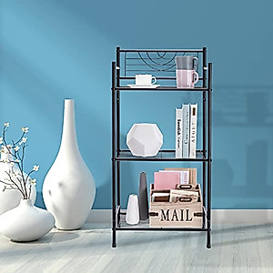 Kimzda 3-Tier Metal Shelf Free Standing Bathroom Tower Storage Rack Corner Rack for Bathroom Laundry Kitchen Office, with 4 Pieces Coat Hook, Black