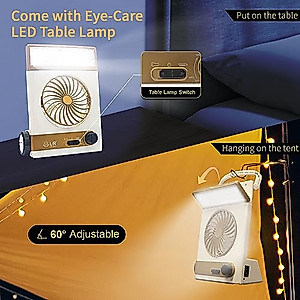 Ansee Solar Fan Camping Fan Cooling Table Fans 3 in 1 Multi-Function with Eye-Care LED Table Lamp Flashlight Torch Solar Panel Adaptor Plug for Home Use Camping (Golden)