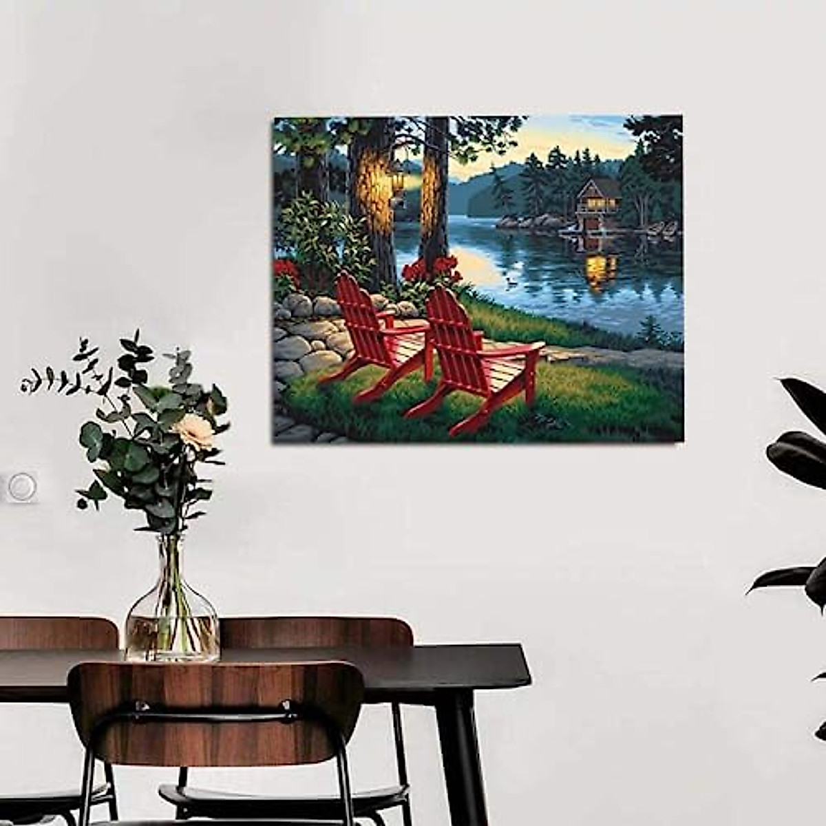 Stamped Cross Stitch Kits for Adults Beginners Evening Lake Forest Rest Time Pattern 11CT Pre-Printed Fabric Embroidery Arts and Crafts Kit Needlepoint Starter DIY Wall Decor, 16 x 20 inch