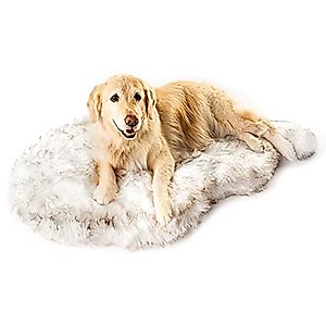 PAW Brands Puprug Faux Fur Memory Foam Orthopedic Dog Bed, Premium Memory Foam Base, Ultra-Soft Faux Fur Cover, Modern and Attractive Design (Large/Extra Large - 50" L X 30" W, White Curve)