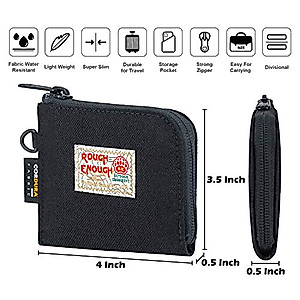 Rough Enough Small Coin Purse Pouch Slim Credit Card Holder Wallet for Men Women Teen Boys with Neck Lanyard Keychain Zipper in Black Cordura