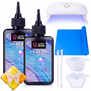 LET'S RESIN UV Resin with Light,Upgraded 200g Crystal Clear&Low Odor UV Resin Kit,36W UV Light,Silicone Mat,Ultraviolet Epoxy Resin Hard,UV Resin Starter Kit for Jewelry,Craft Decor