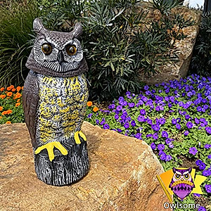 Owlsome Solar Owl with Flashing Eyes, Rotating Head, Hoot Sound, Motion Detector and Silent Mode, Plastic Owl Garden Sculpture, Garden Decoration