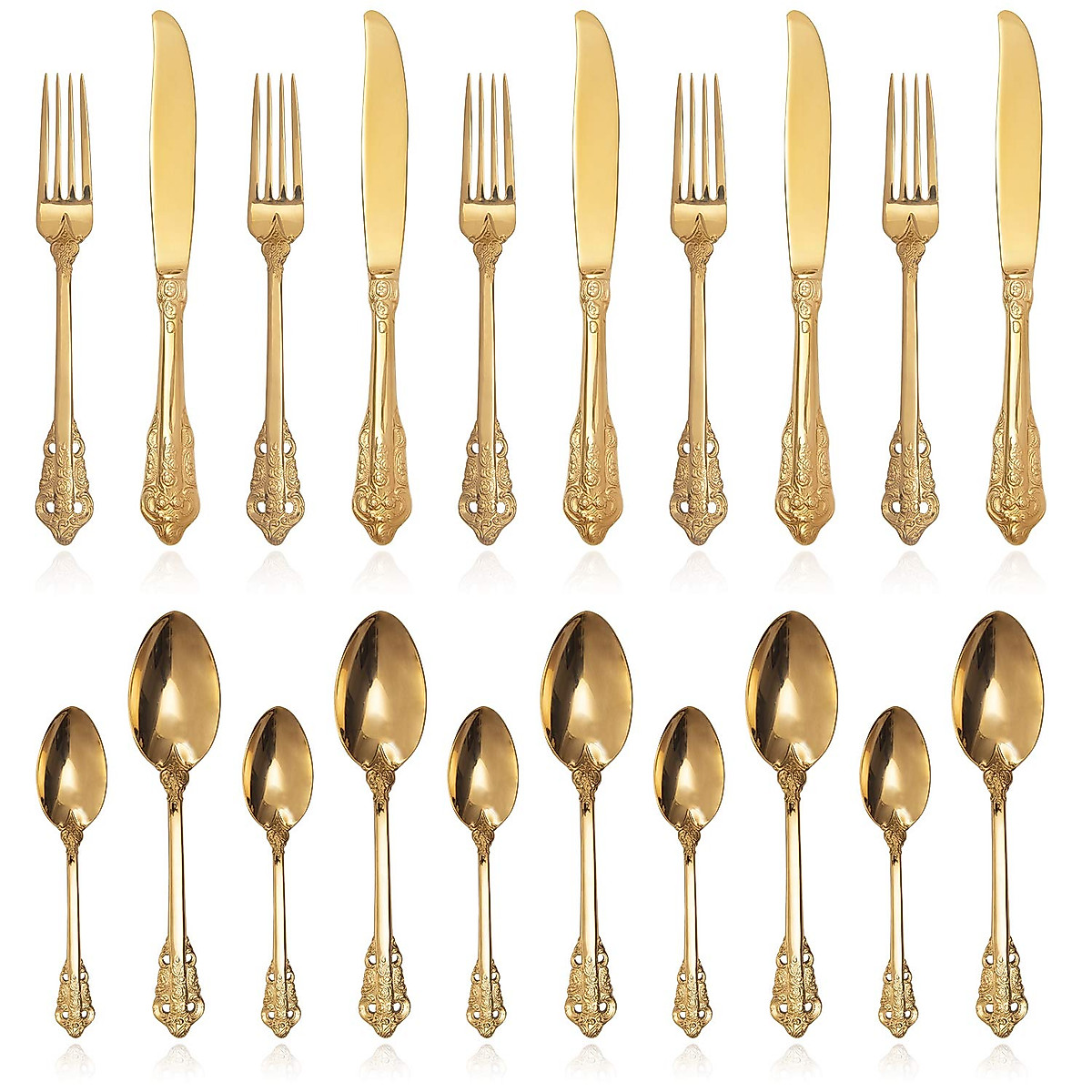 ZCF 24-Piece Gold Flatware Silverware Set,18/10 Heavy Duty Stainless Steel Flatware Service for 6,Cutlery Include Knife/Fork/Spoon/Coffee Spoon,Mirror Polished, Dishwasher Safety