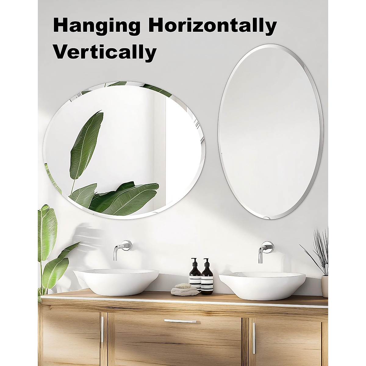 Artloge Frameless Oval Wall Mirror: Decorative Elliptical Mirrored Glass Vanity with Beveled Silver Edge for Bathroom Bedroom Livingroom Dining Room Entryway Hallway, 32 x 24 inch