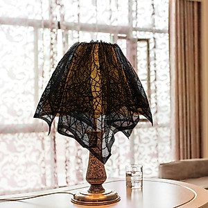 5 Pack Halloween Decorations Set Black Lace Tablecloth Round Cobweb Table Cover Fireplace Scarf Runner Lampshade with 36pcs 3D Bats for Halloween Decor Indoor Party Supplies (Halloween, One Size)