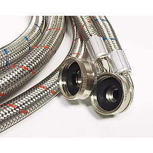 2-Pack Premium Stainless Steel Washing Machine Hoses - 6 FT No-Lead Burst Proof Red and Blue Lined Water Inlet Supply Lines - Universal 90 Degree Elbow Connection - 10 Year Warranty