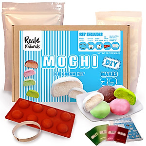 Mochi Ice Cream Kit DIY food kit Mochi maker (Makes 4 flavors: Chocolate, Matcha, Strawberry, Melon) Includes Japanese Mochi flour & tools. Gifts for foodies daifuku Japanese desert snack foods. Makes 32 Mochis