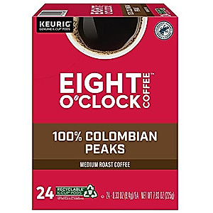 Eight O'Clock Coffee Colombian Peaks, Single-Serve Keurig K-Cup Pods, Medium Roast Coffee, 24 Count