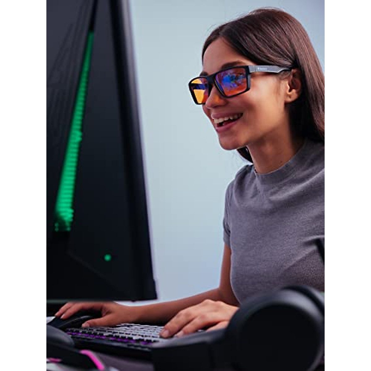 Horus X • Blue Light Blocking Gaming Glasses - Professional Screen Filter Anti Glare Fatigue Eyestrain Men and Women | Amber