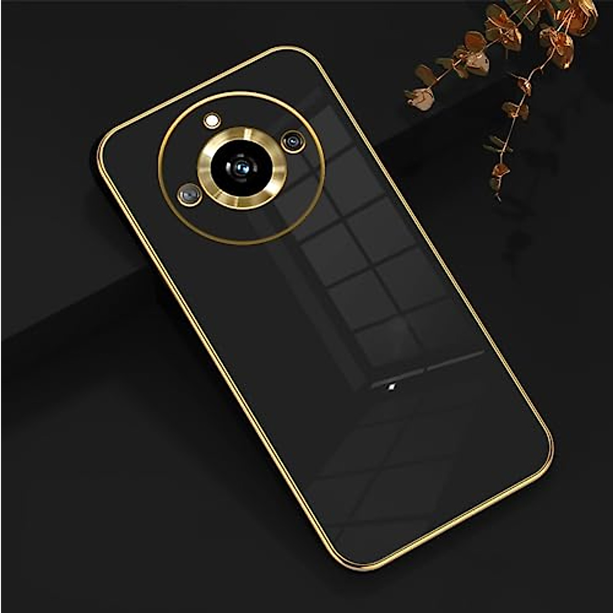 Wousunly Compatible with Realme 11 Pro Plus Case Silicone Pink, Plating Realme 11 Pro Plus Phone Case Shockproof Thin and Soft Cover (Black) …