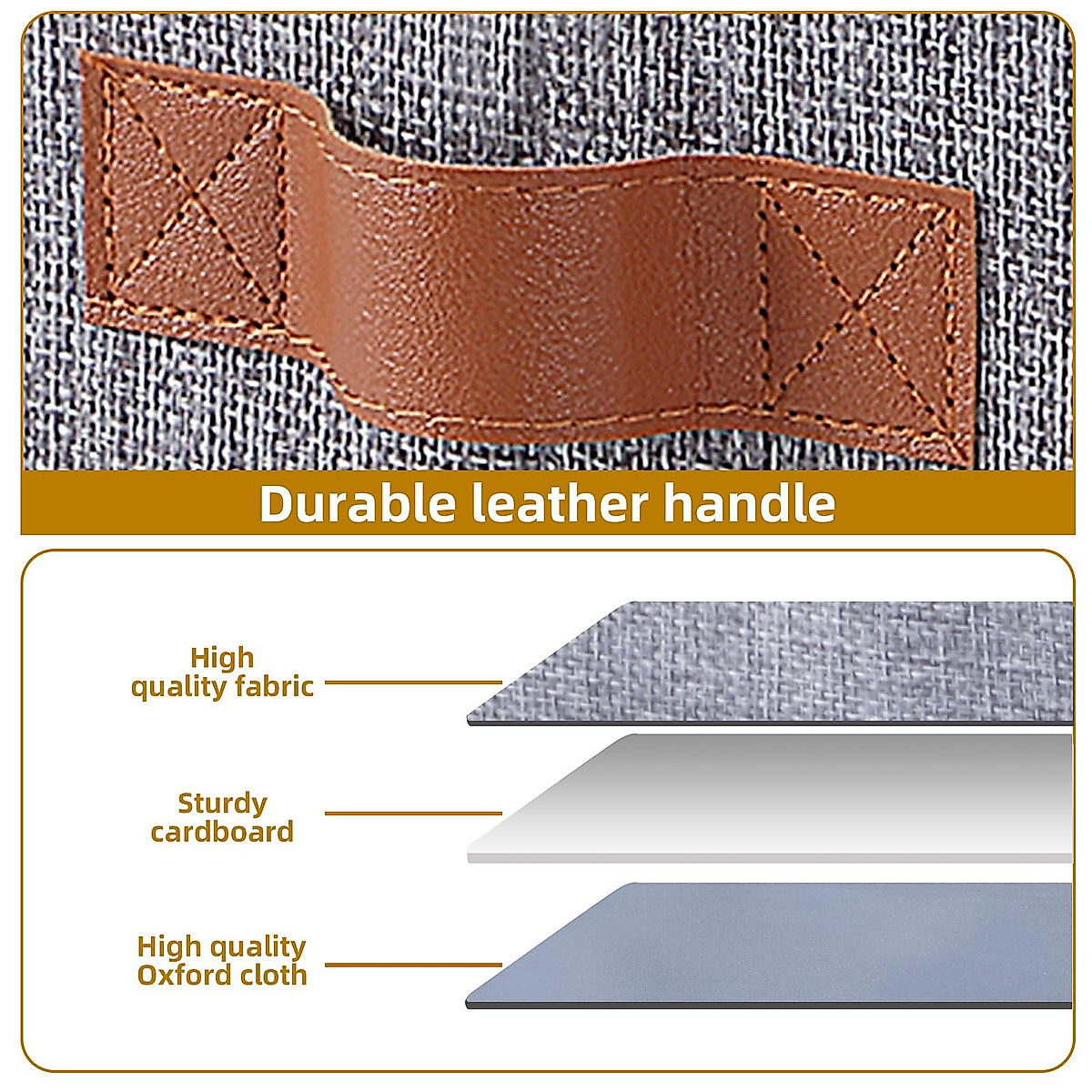 OUTBROS Storage Bins,Foldable Storage Baskets for Organizing,Fabric Storage Boxes With Handles,For bedrooms, living rooms, Shelves,Grey,15x6.1x5.1in,3-Pack