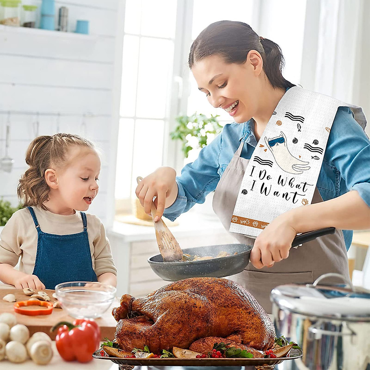 Lebsitey Cat Kitchen Towels Set of 4 Funny Decorative Hand Towels Absorbent Drying Tea Dish Towel for Cooking Baking Home Decorations,16 X 24 inches