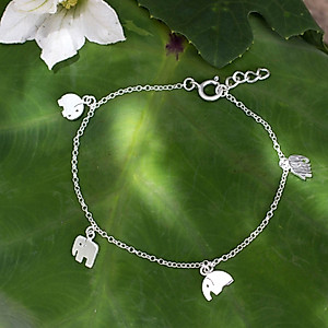 NOVICA Handmade .925 Sterling Silver Charm Bracelet Elephant No Stone Thailand Animal Themed 'Elephant Gang'