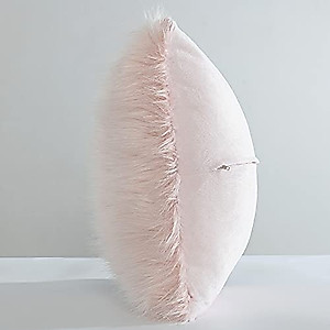 Pack of 2 Luxury Faux Fur Throw Pillow Cover, Modern Chic Blush Pink Decorative Square Pillowcase for Sofa, Chair, Bed, Loveseat, Shaggy Fluffy Cushion Cover with Zipper Closure, 16"x16"