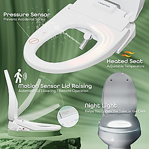 BidetMate 3500 Series Electric Bidet Heated Smart Toilet Seat with Automatic Opening and Closing Lid & Seat, Unlimited Heated Water, Remote, Warm Air Dryer, and Self-Cleaning - Fits Elongated Toilets
