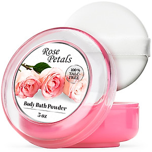R-NEU Dusting Powder for Women with Powder Puff, 100% Talc-Free, Elegant Rose Petals Scented Body Powder, After Bath for Soft Skin, Extra Large, 1 Pack (5oz)