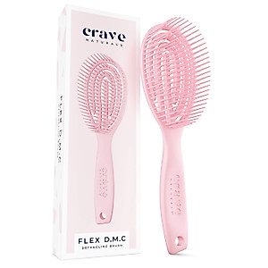 Crave Naturals FLEX DMC Detangling Brush for Natural Textured Hair - Flexible Hair Brush Detangler for Curly, Frizzy, Thick Hair - ROUND