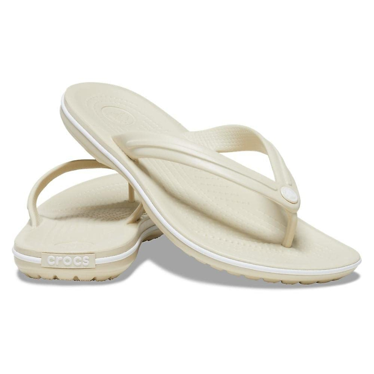 Crocs Unisex Crocband Flip Flop | Slip-on Sandals | Shower Shoes, Bone, Numeric_5 US Men