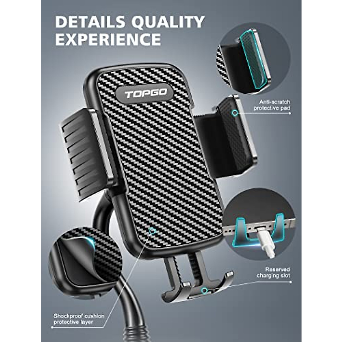 TOPGO [Upgraded] Cup Holder Phone Holder for Car, Car Cup Holder Phone Mount Universal Adjustable Gooseneck Cup Holder Cradle Car Mount for Cell Phone iPhone,Samsung,LG (Black)