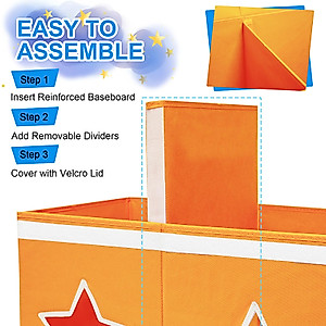 Extra Large Toy Box Chest, Toy Storage Organizer Bins with Transparent Windows, Foldable Storage Box for Kids,Boys,Girls,Toddler,Nursery Room,Playroom(Orange Srar)