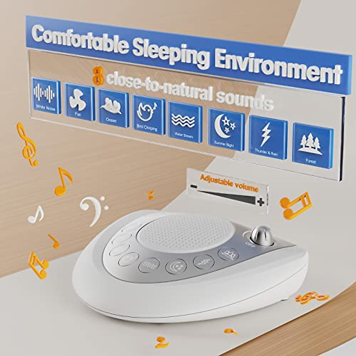 Sound Machine for Baby with 8 Soothing Sounds,Portable White Noise Machine for Adult,Sleep Machine with Volume Control,USB Port,Headphone Jack,Auto-Off Timer for Kids,Adults,Travel,Office,Home