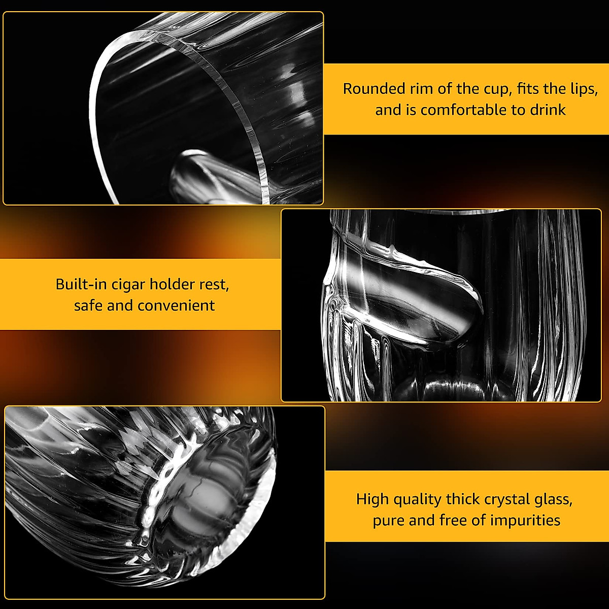 MortyGrove Cigar Whiskey Glasses with Cigar Holder-Set of 2,Old Fashioned Whiskey Glass With Indented Cigar Rest Crystal Whiskey Glasses Gift, Gifts for Men(12oz)